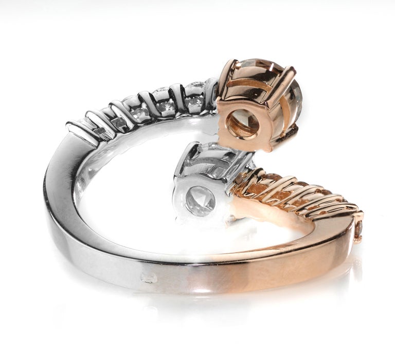 Fancy Dark Yellow Color Diamond Cross Over Ring in Bimetal 18K White ...