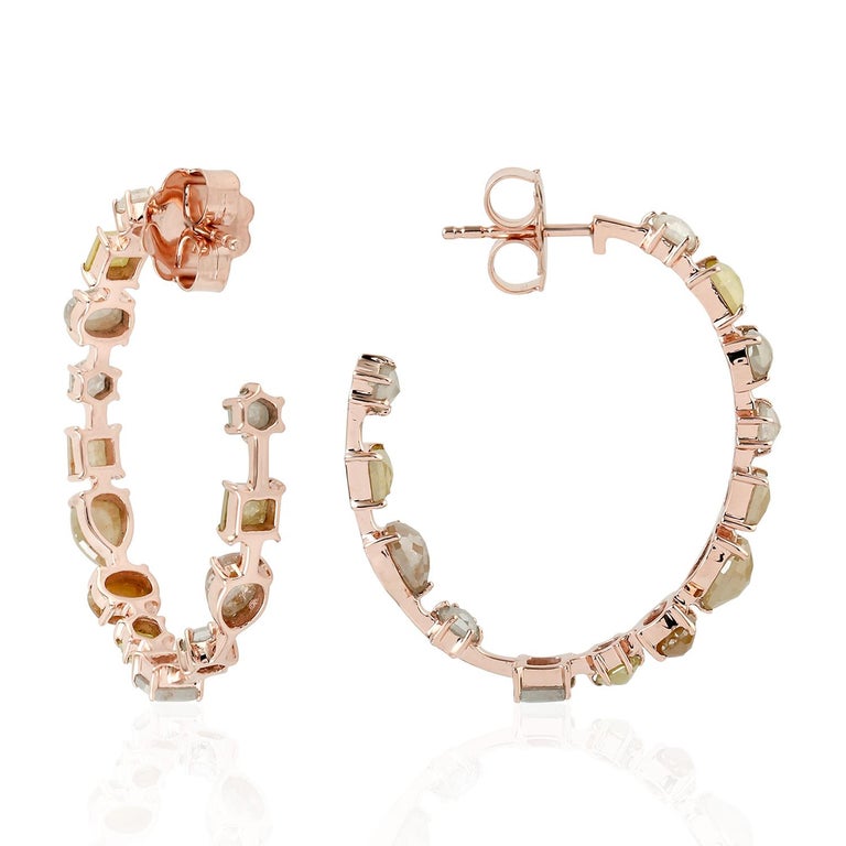 Fancy Diamond 18 Karat Gold Hoop Earrings For Sale at 1stDibs