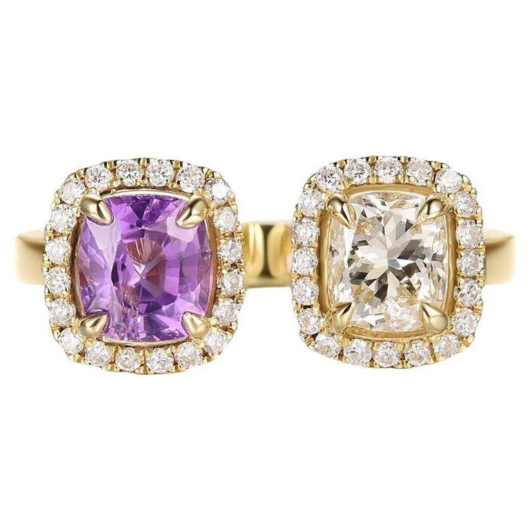 Fancy Diamond Fancy Sapphire Toi et Moi Ring in 18 Karat Yellow Gold at ...