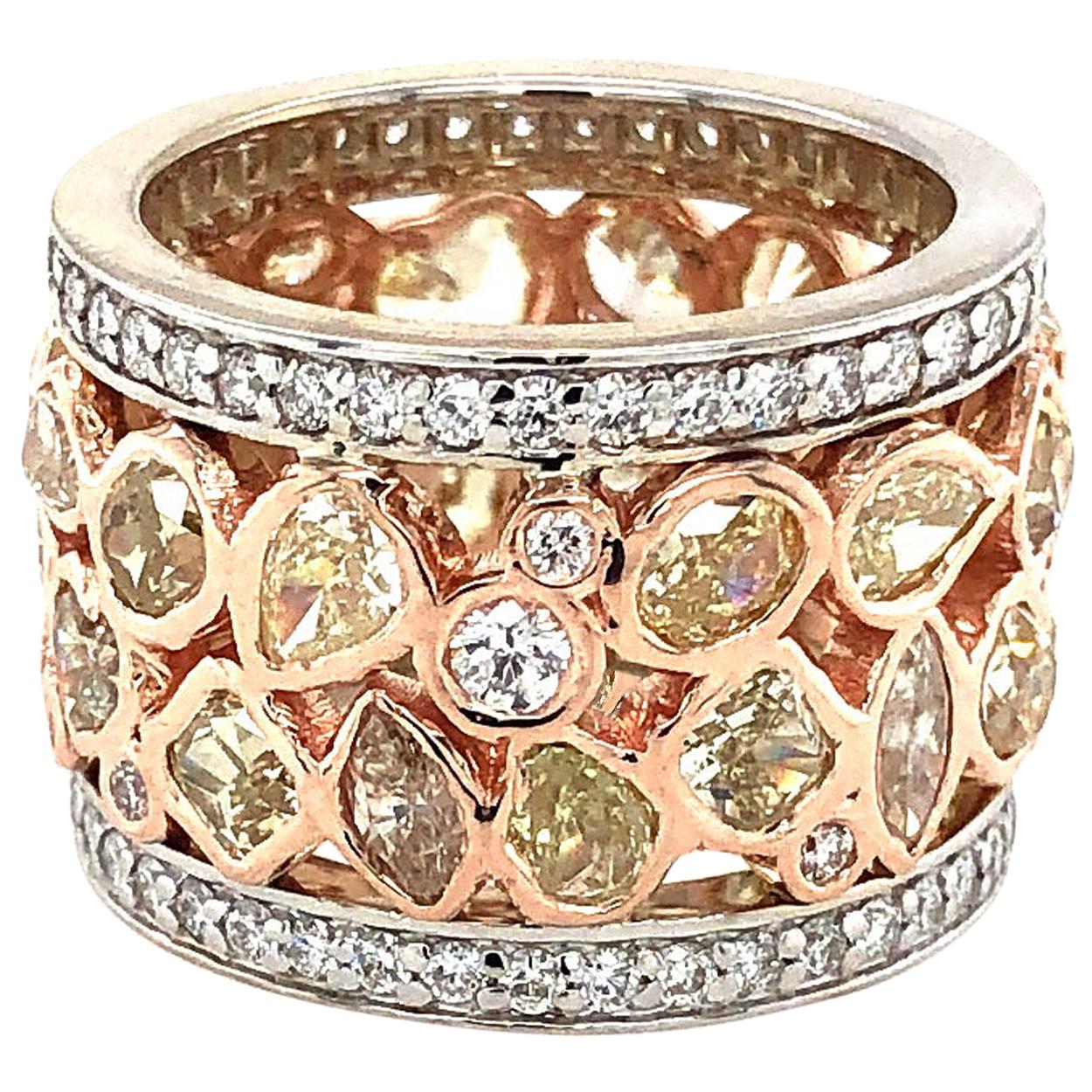 Gold Band with Fancy Multi-Colored Diamonds For Sale at 1stDibs