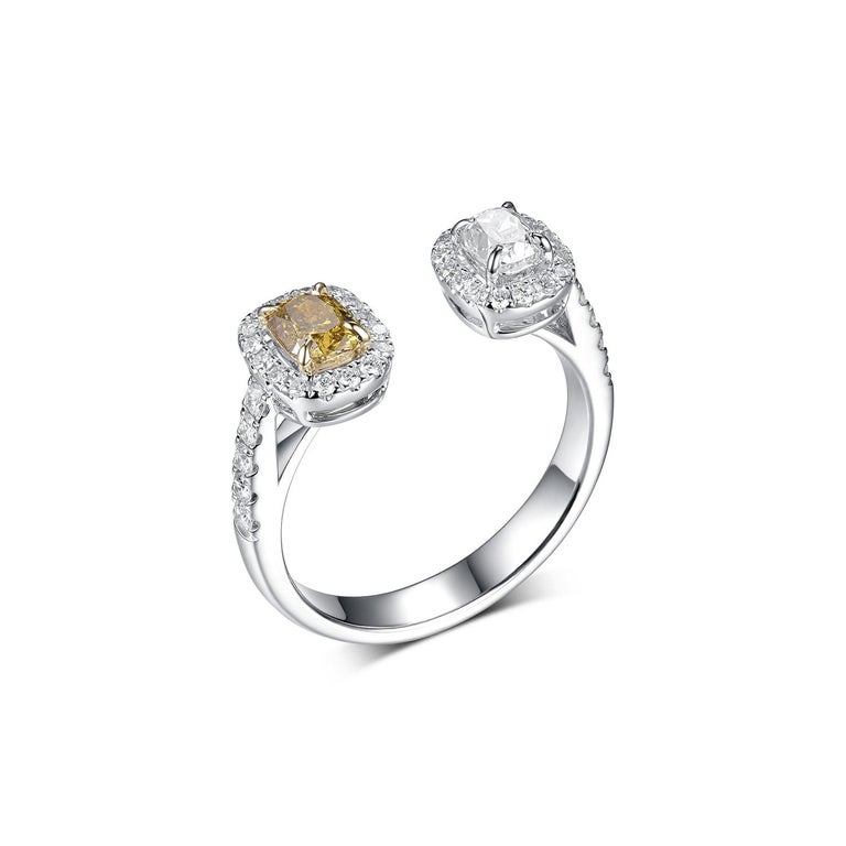 Fancy Diamond Toi Et Moi Ring in 18 Karat White Gold For Sale at 1stDibs