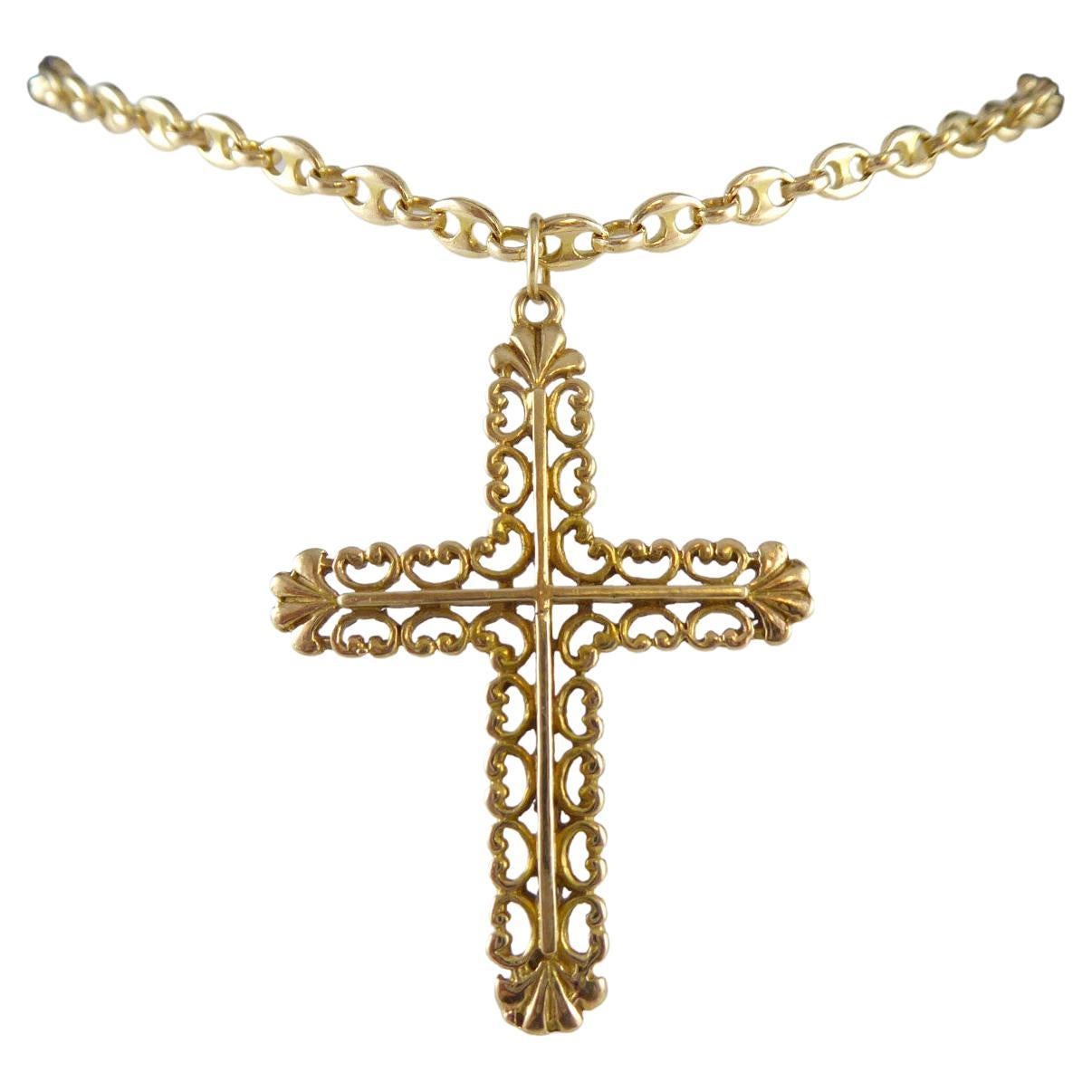 Georgian Gold Chain with a Cross of Carved Coral For Sale at 1stDibs