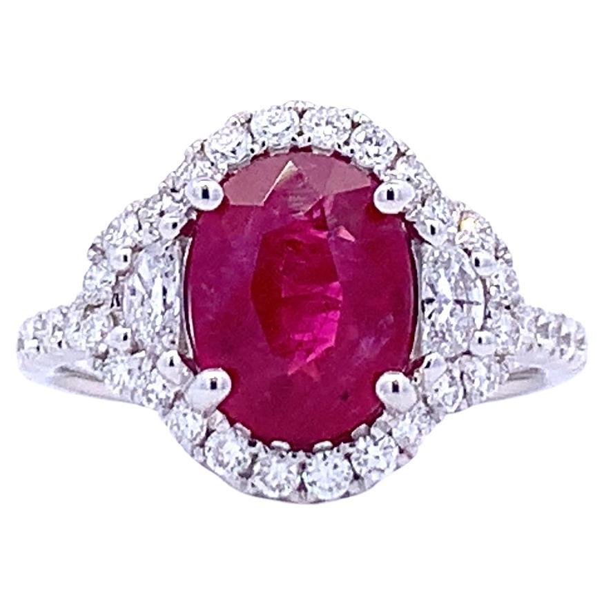 GRS Certified Three Stone Ruby Ring For Sale at 1stDibs