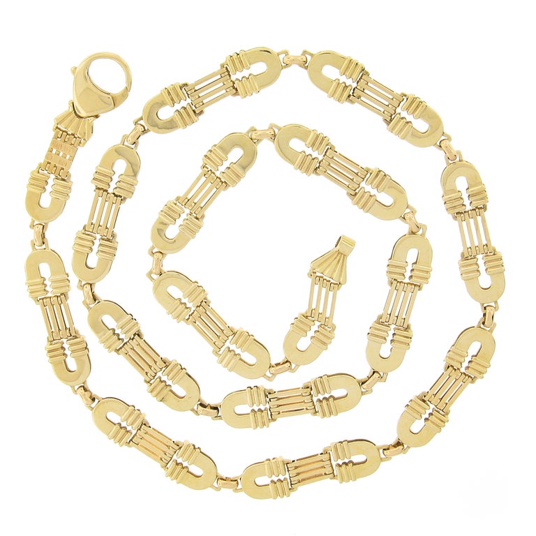 Fancy Handmade Italian 14K Gold 23.5" Polished Flexible Link Chain ...