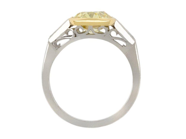 Fancy Intense 2.39 Carat Yellow Diamond Flanked Solitaire Ring, circa ...