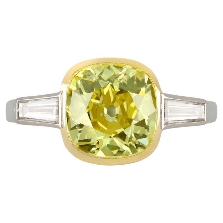 Fancy Intense 2.39 Carat Yellow Diamond Flanked Solitaire Ring, circa ...