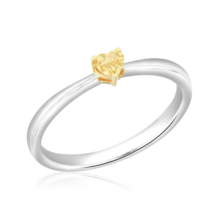 Fancy Intense Yellow Heart Shape Stackable Ring in 14k Yellow and White ...