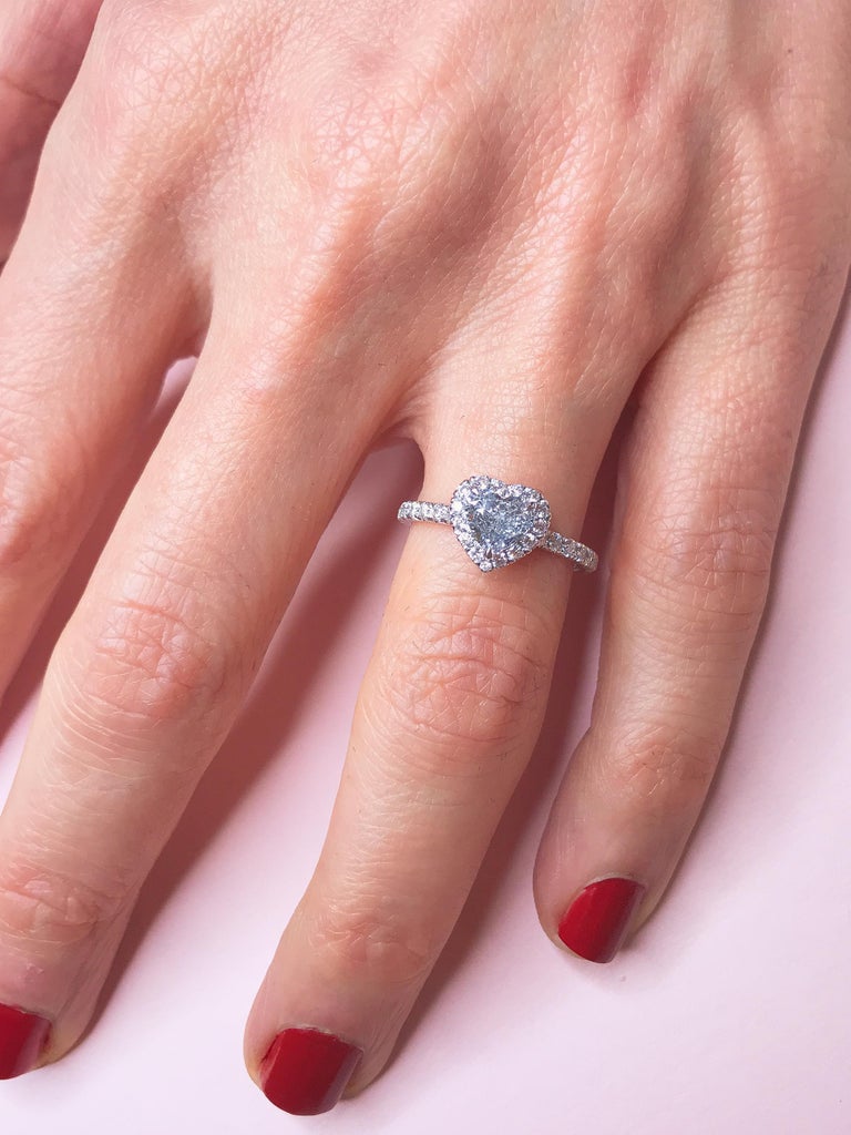 GIA Certified Fancy Light Gray Blue Heart Diamond Halo Ring - Haruni ...