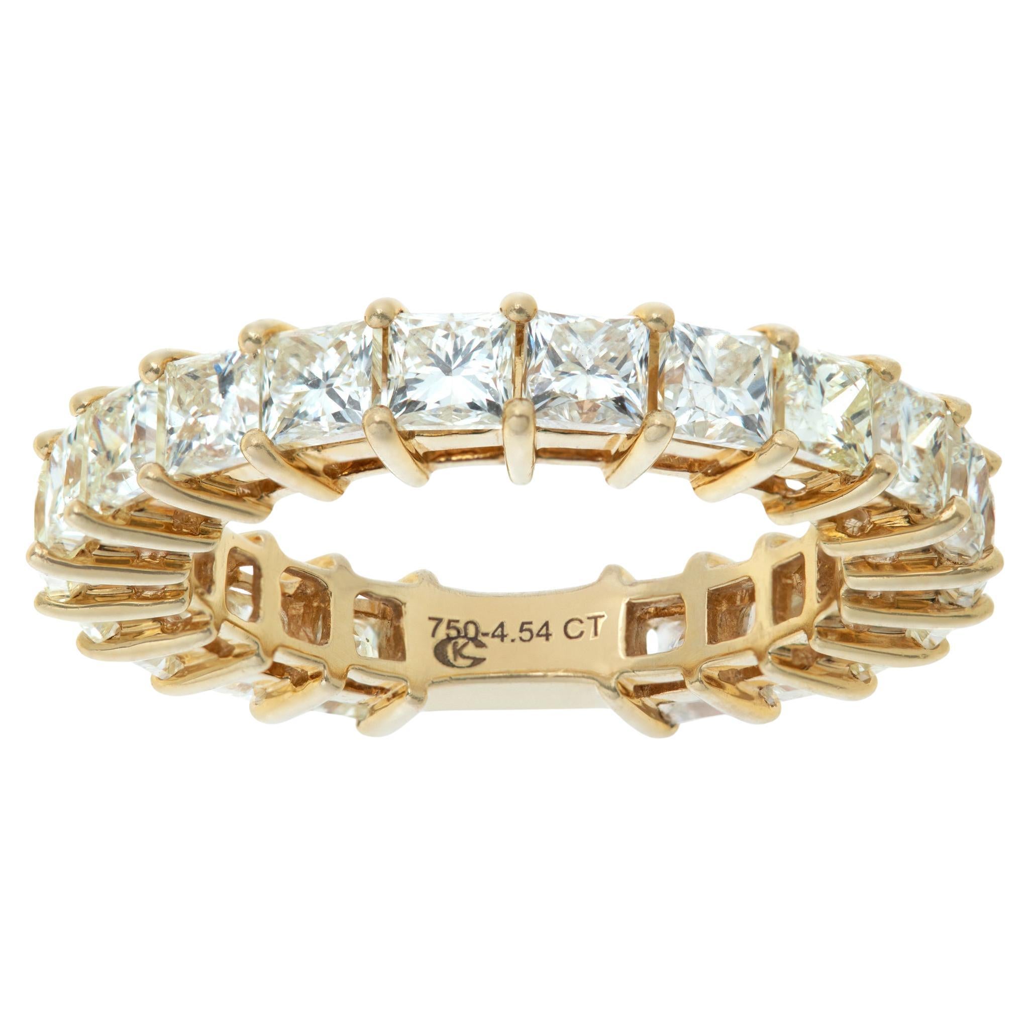 Fancy light yellow Princess cut diamonds Eternity ring Size: 7 For Sale ...