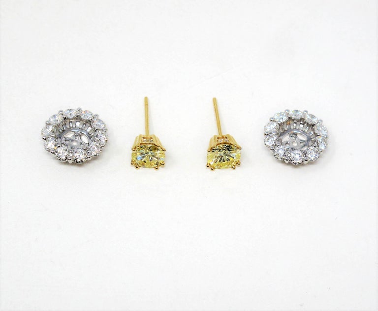 Fancy Light Yellow Round Diamond Stud Earrings with White Diamond Halo ...