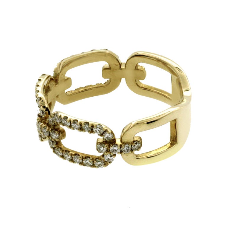 Fancy Link Chain 14 Karat Yellow Gold 0.58 Carat Diamonds Wedding Band ...