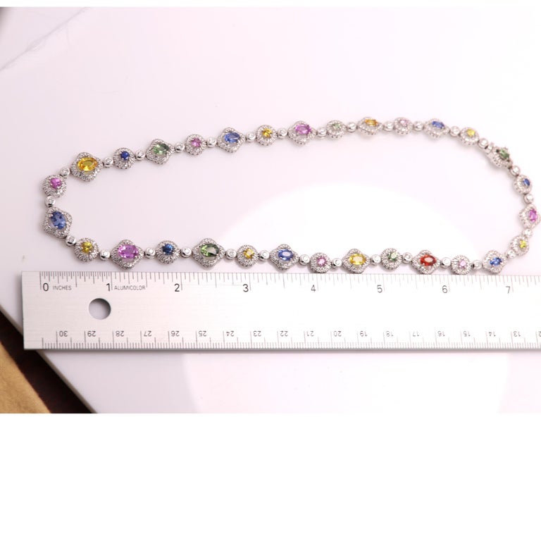Fancy Multi Sapphire Necklace 18 Karat Gold Multi Color Gemstones, All ...