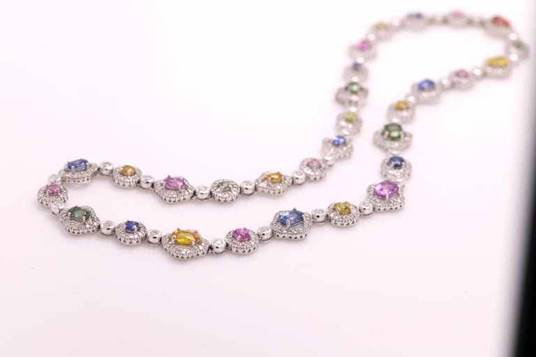 Fancy Multi Sapphire Necklace 18 Karat Gold Multi Color Gemstones, All ...