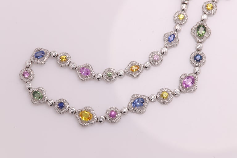 Fancy Multi Sapphire Necklace 18 Karat Gold Multi Color Gemstones, All ...