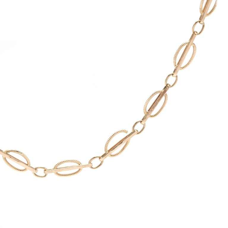 Fancy Oval Bar Link Chain Necklace, 14KT Yellow Gold For Sale at 1stDibs