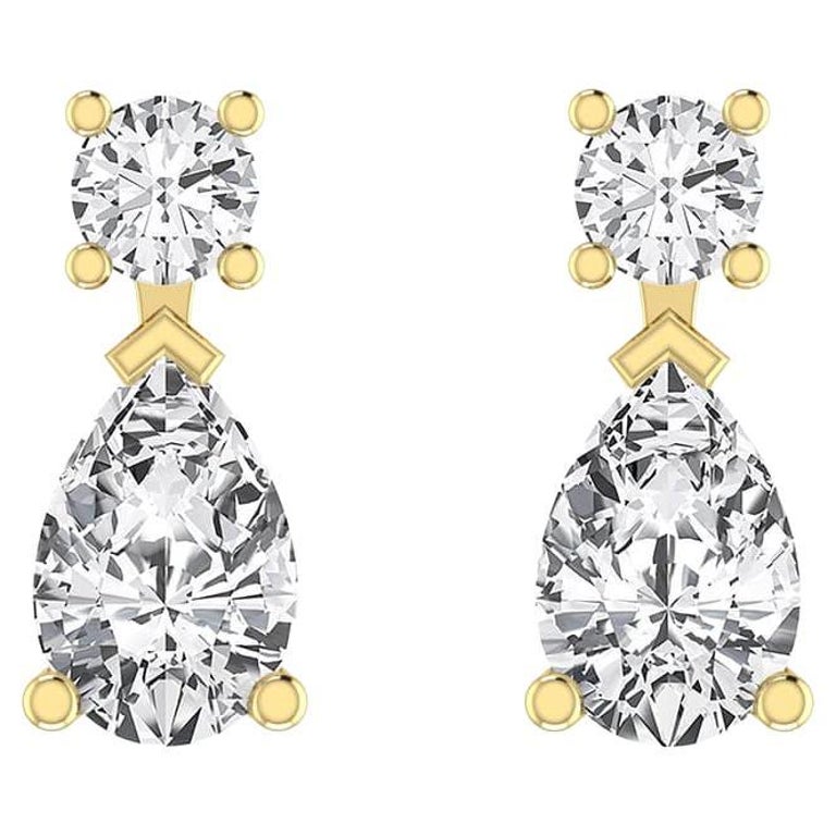Fancy Pear Shape Diamond Drop Earring in 18 Karat Yellow Gold For Sale ...