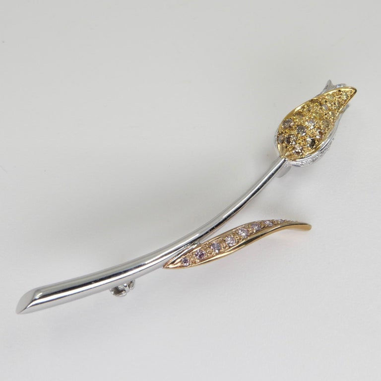 Fancy Pink, Fancy Yellow and Diamond Flower Brooch, 18K White and Rose ...