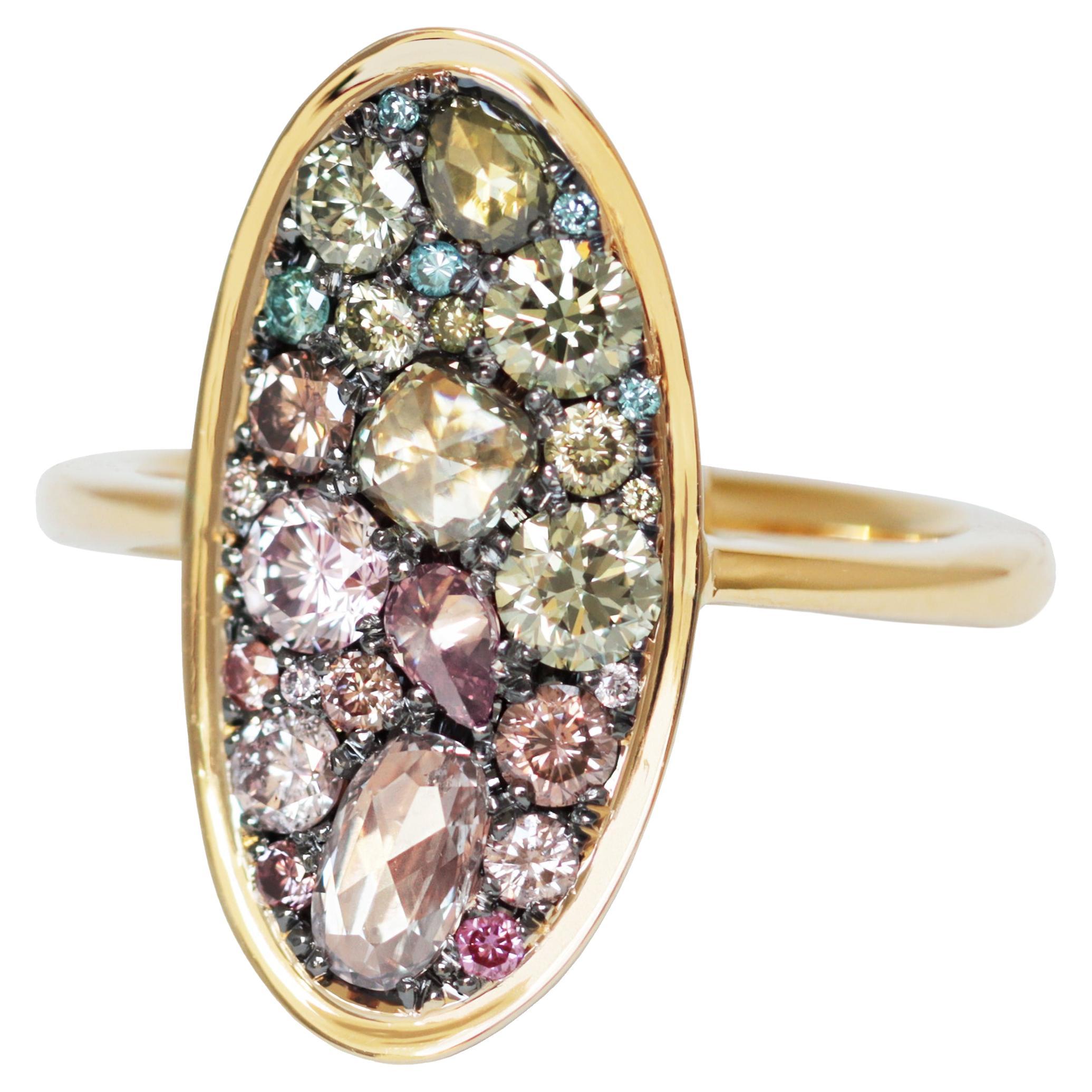 Fancy Pink To Green Diamond Gradient Mosaic Pavé Ring For Sale at 1stDibs