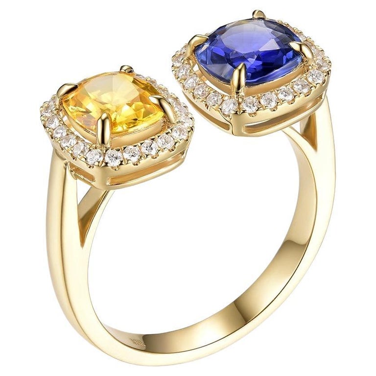 Fancy Sapphire Diamond Toi et Moi Ring in 18 Karat Yellow Gold at 1stDibs