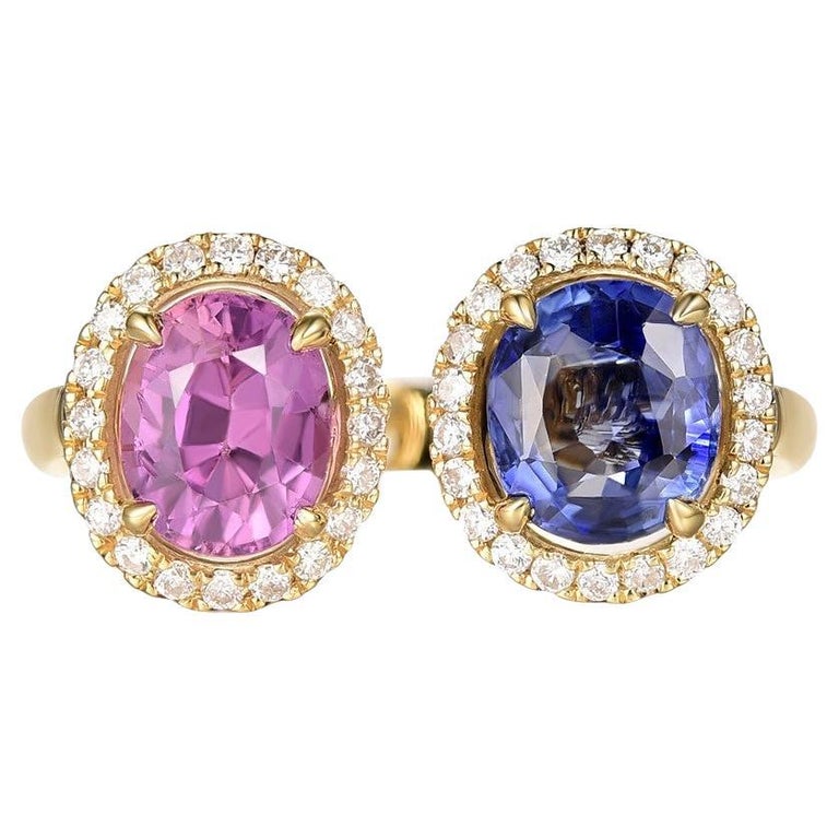 Fancy Sapphire Toi et Moi Ring in 18 Karat Yellow Gold at 1stDibs