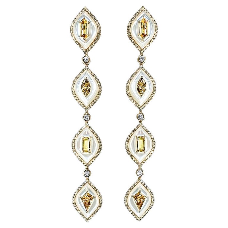 Fancy Shaped Diamonds and Brilliant Cut White Diamond Linear Earrings ...