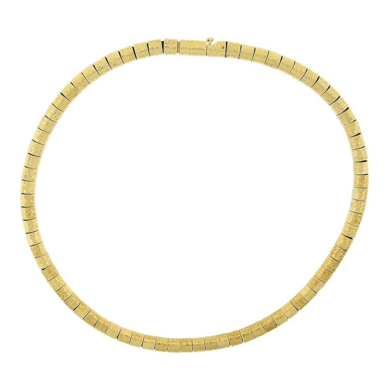 Fancy Solid 18K Gold Hammered Tubes On Rubber Rope Choker Chain ...