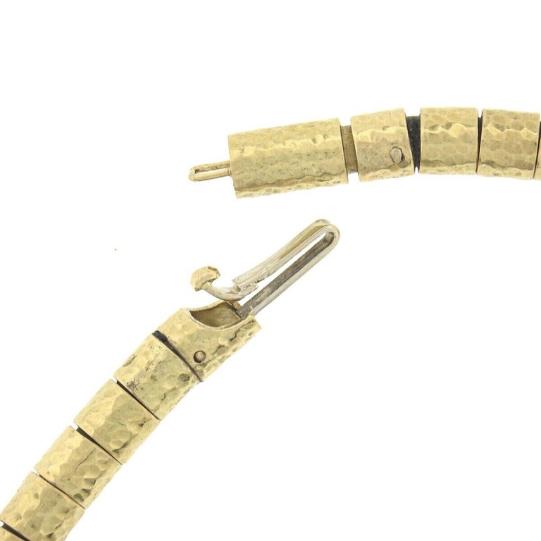 Fancy Solid 18K Gold Hammered Tubes On Rubber Rope Choker Chain ...