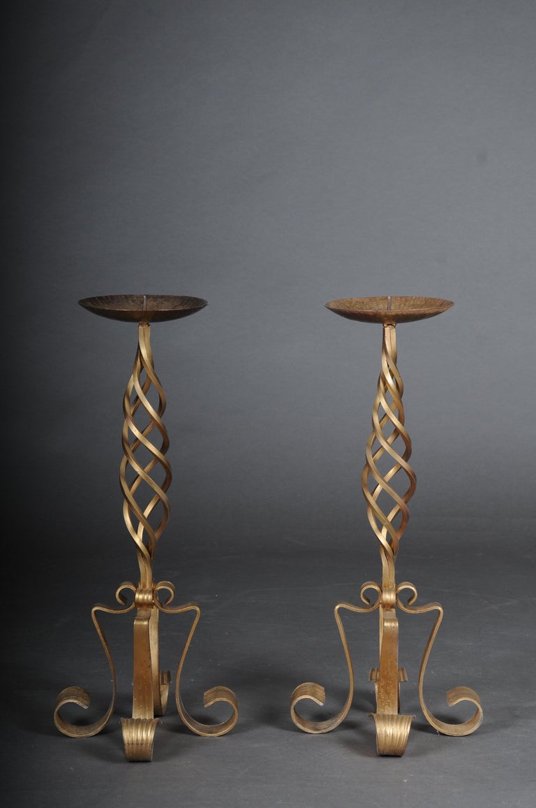 Fancy torchères/candlesticks in gilded cast iron For Sale at 1stDibs