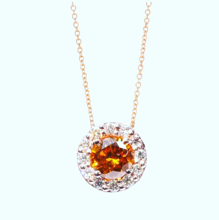 Fancy Vivi Yellowish Orange Diamond Necklace For Sale at 1stDibs