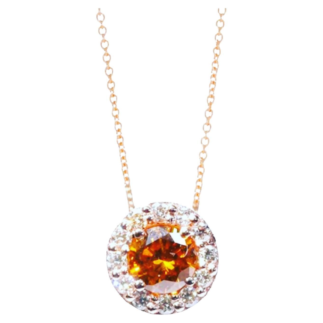 Fancy Vivi Yellowish Orange Diamond Necklace For Sale at 1stDibs