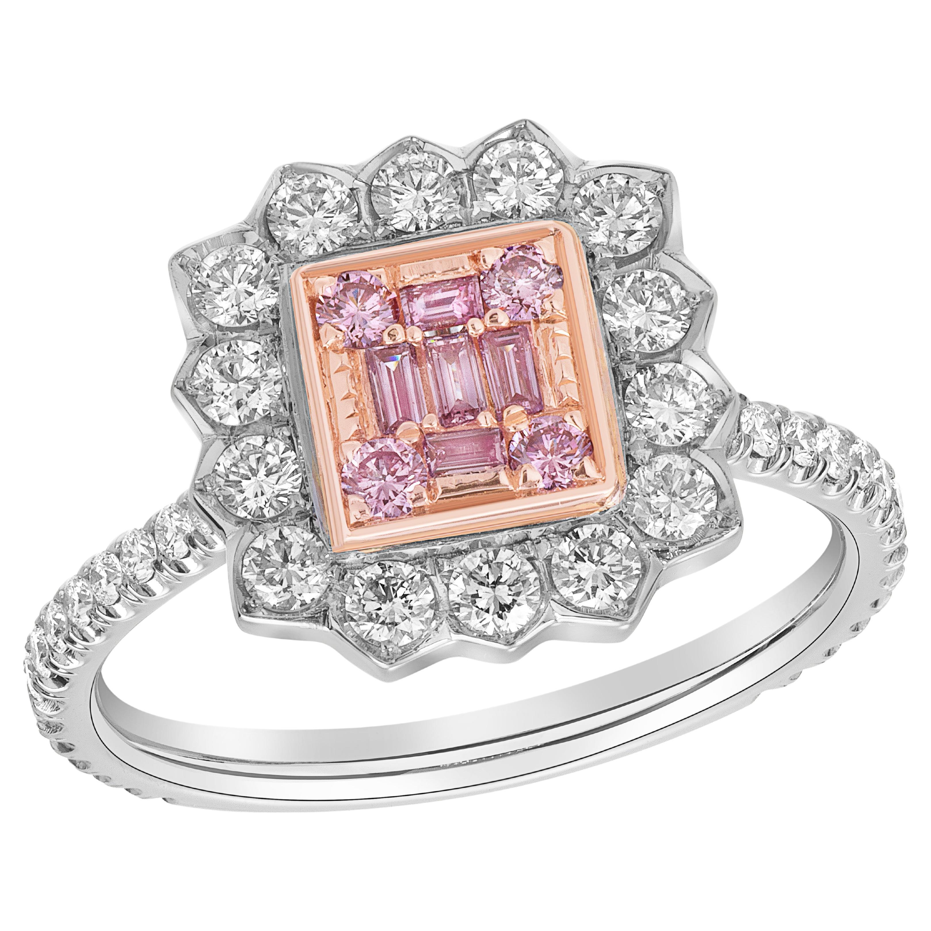 Fancy Vivid Pink Baguette Halo Cocktail Ring For Sale at 1stDibs | pink ...