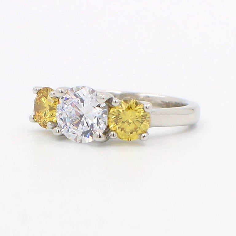 Fancy Vivid Yellow Round Diamonds 3-Stone Semi Mount Engagement Ring ...