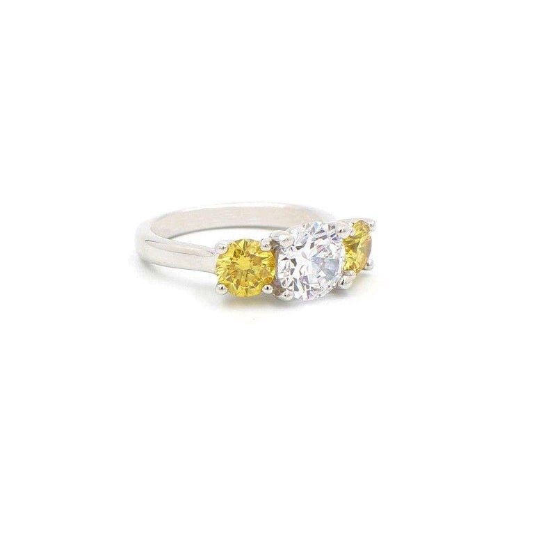 Fancy Vivid Yellow Round Diamonds 3-Stone Semi Mount Engagement Ring ...