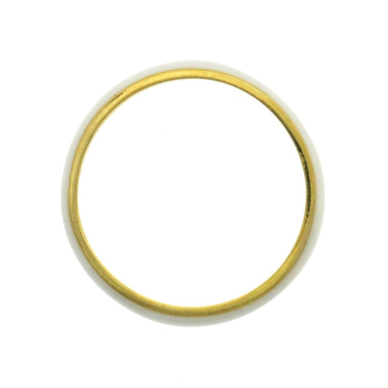 Fancy White Enamel 14 Karat Yellow Gold Band Ring For Sale at 1stDibs