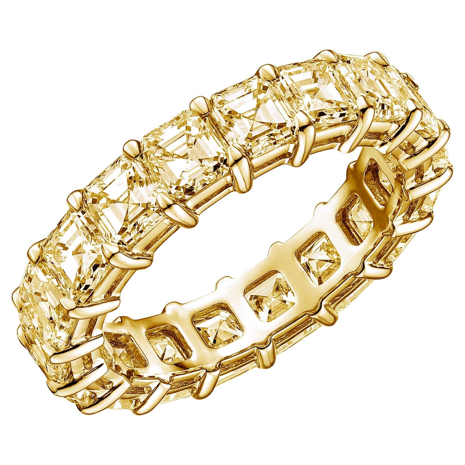 11.25 Carat Round Fancy Vivid Yellow Diamond Eternity Band Ring For ...