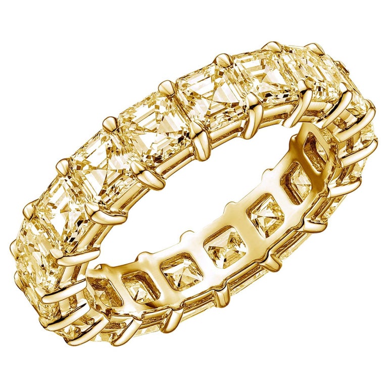 Fancy Yellow Asscher Diamond Eternity Band 5.25 Total Carat For Sale at ...