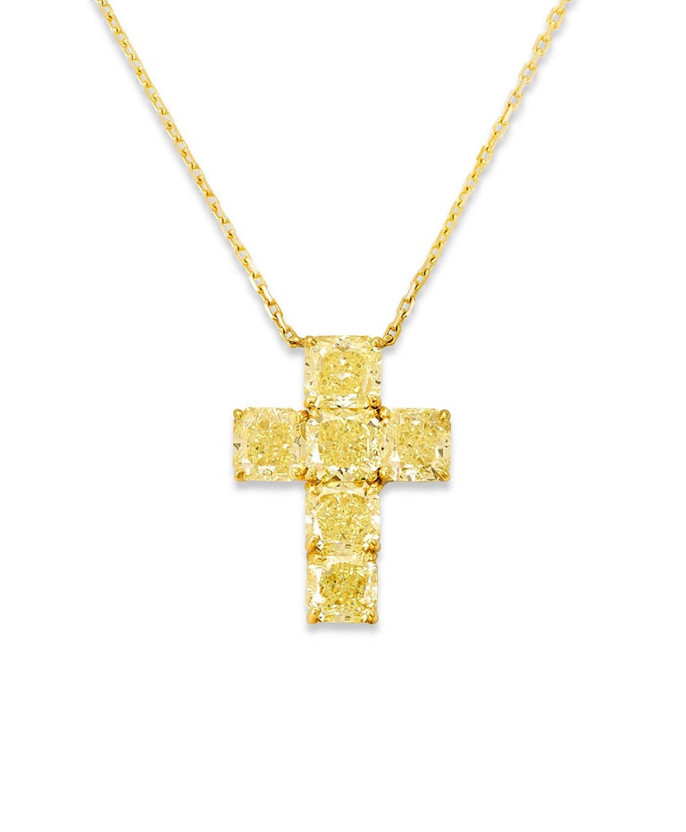 Fancy Yellow Diamond Cross Necklace, 6.42 Carat at 1stDibs | yellow ...