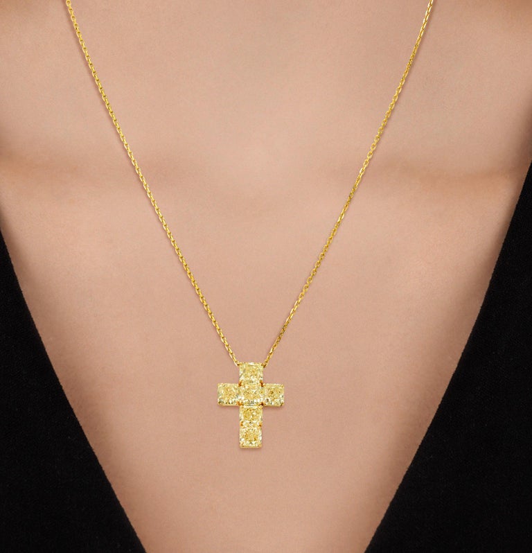 Fancy Yellow Diamond Cross Necklace, 6.42 Carat at 1stDibs | yellow ...