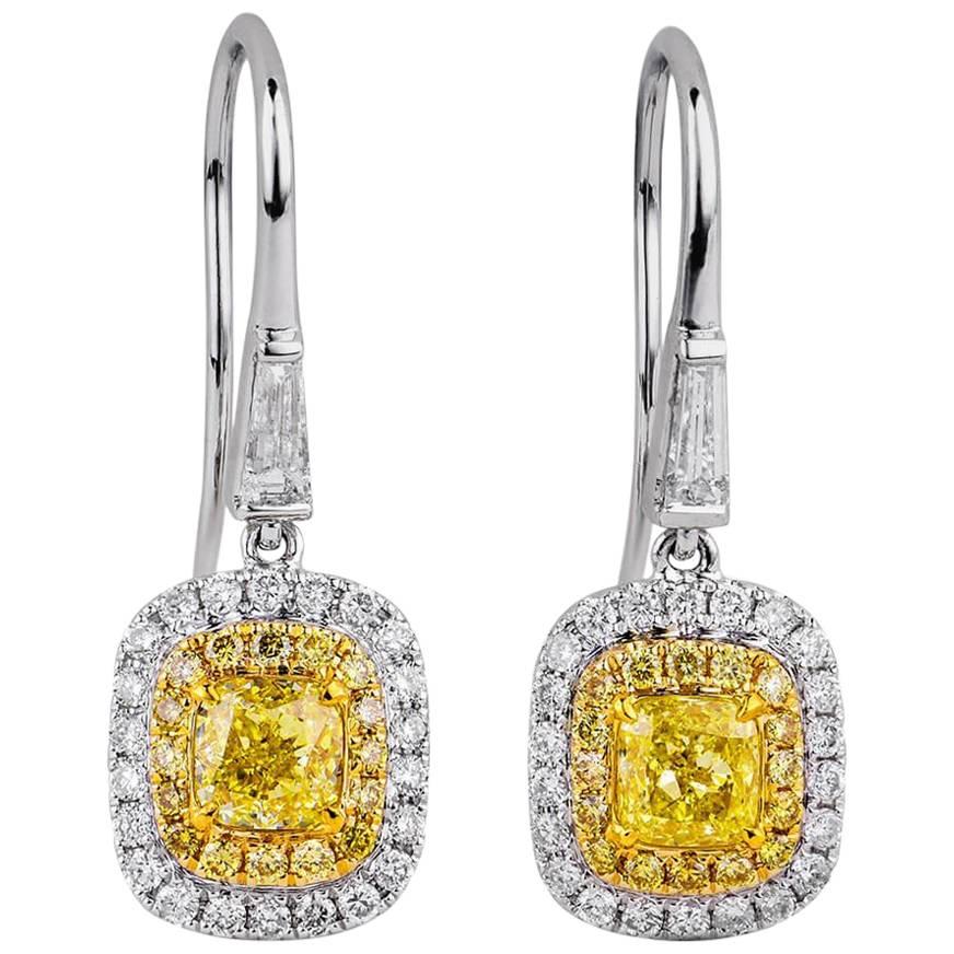 Fancy Yellow Diamond Earrings, 1.68 Carat at 1stDibs
