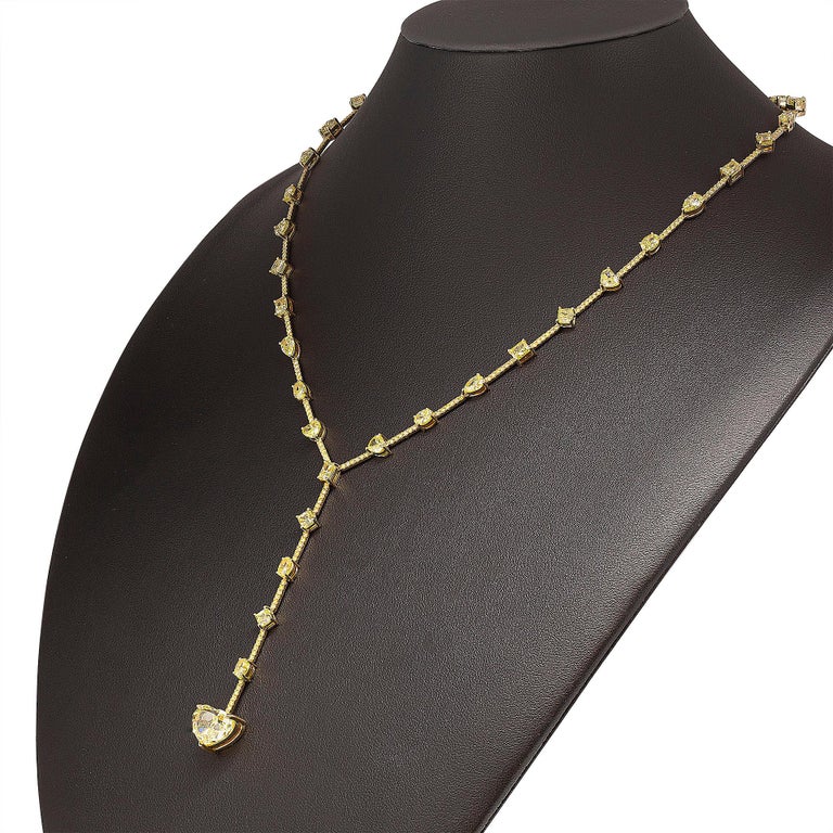 Fancy Yellow Diamond Lariat Tennis Necklace For Sale at 1stDibs