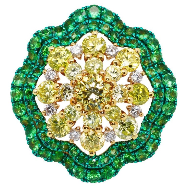 Fancy Yellow Diamond, Tsavorite and Diamond Ring, 18K Gold, Austy Lee ...