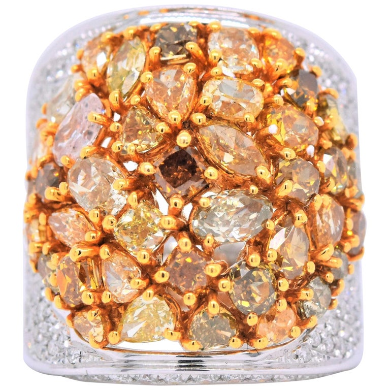 Fancy Multi Shaped Diamond Cluster Lady's Ring 18 Karat White Gold For ...