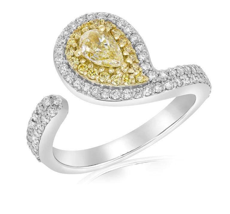 Fancy Yellow Pear Shape bypass 18k Gold Cocktail Ring For Sale at 1stDibs