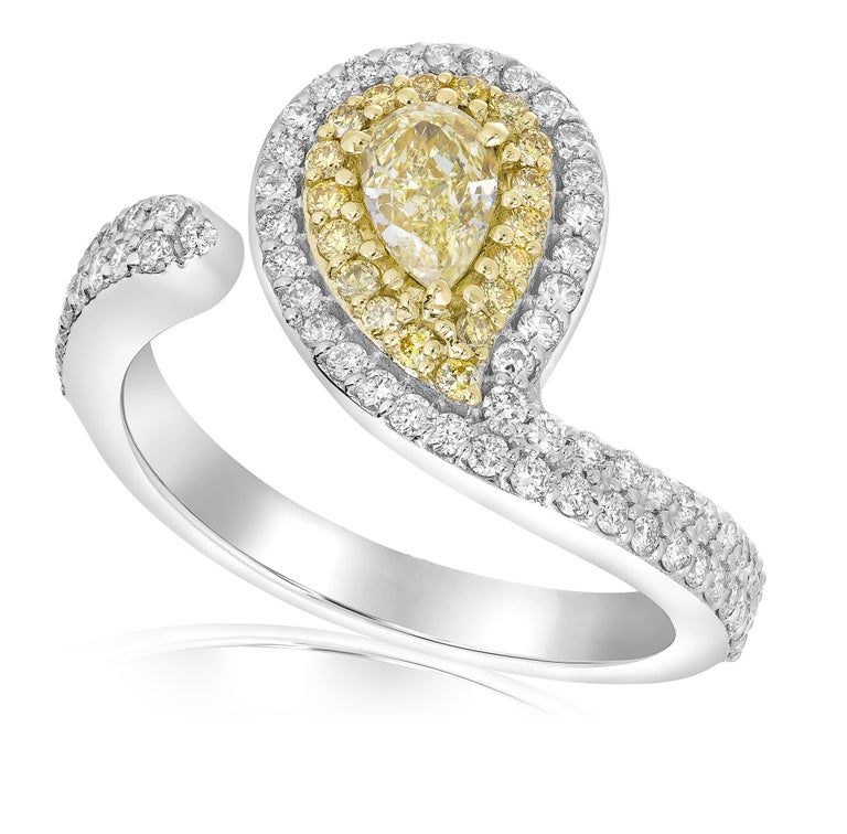 Fancy Yellow Pear Shape bypass 18k Gold Cocktail Ring For Sale at 1stDibs