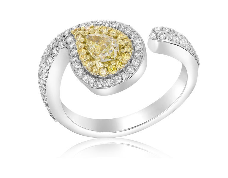 Fancy Yellow Pear Shape bypass 18k Gold Cocktail Ring For Sale at 1stDibs