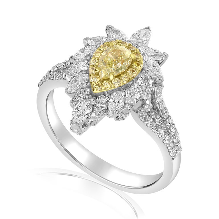 Fancy Yellow Pear Shape Diamond Ring that Converts into a Pendant 18k ...