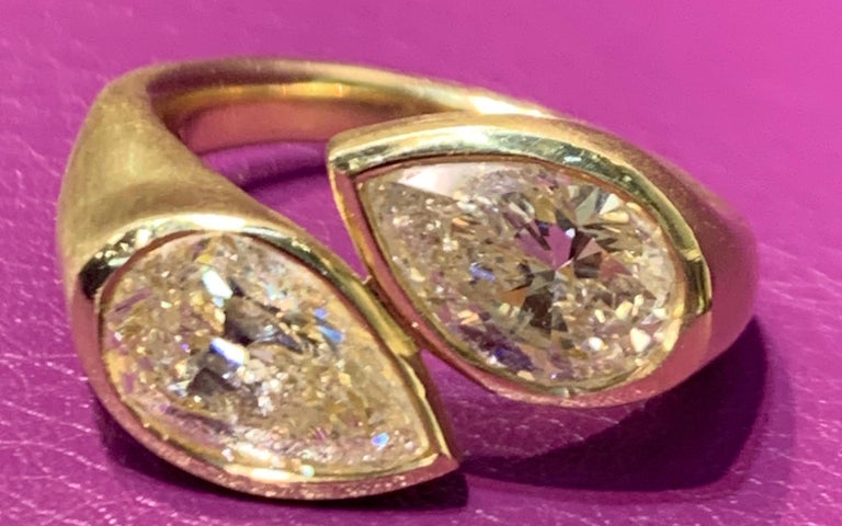 Fancy Yellow Pear Shaper Two-Stone Diamond Ring at 1stDibs