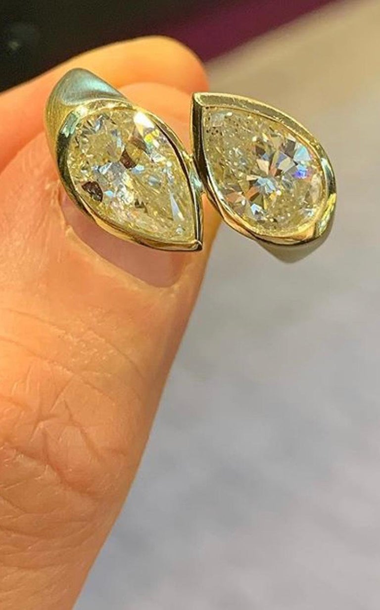 Fancy Yellow Pear Shaper Two-Stone Diamond Ring at 1stDibs