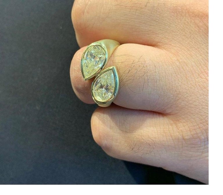 Fancy Yellow Pear Shaper Two-Stone Diamond Ring at 1stDibs
