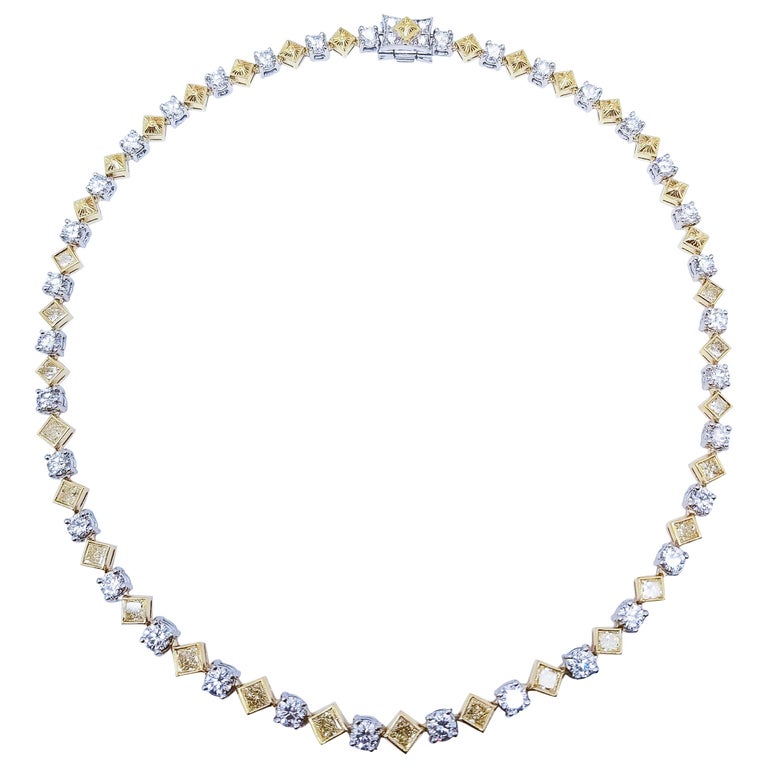Fancy Yellow Princess Cut and Round Brilliant Diamonds Platinum ...